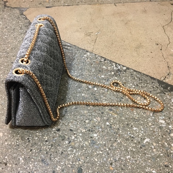 Bags | Quilted Pewter Metallic Purse With Gold Hardware | Poshmark